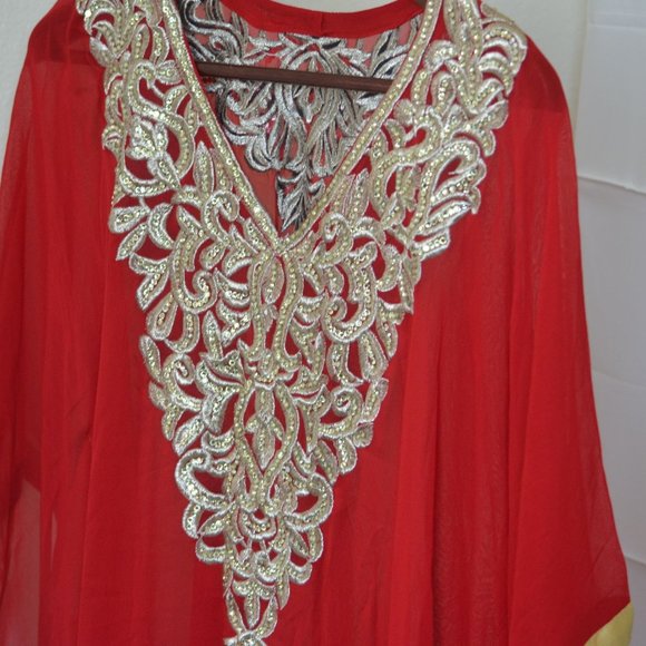 Dresses | Red Kaftan Beach Coverup Kaftan Red And Gold | Poshmark